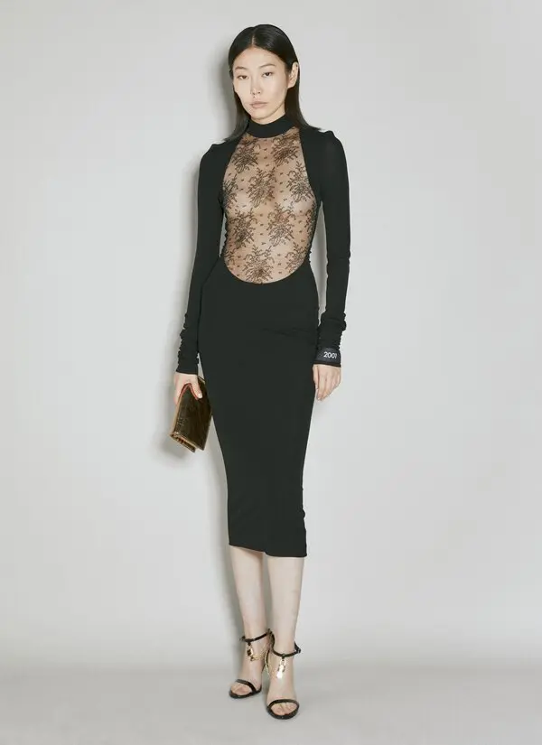 Dolce & Gabbana Chantilly Lace Insert Jersey Maxi Dress - Black
