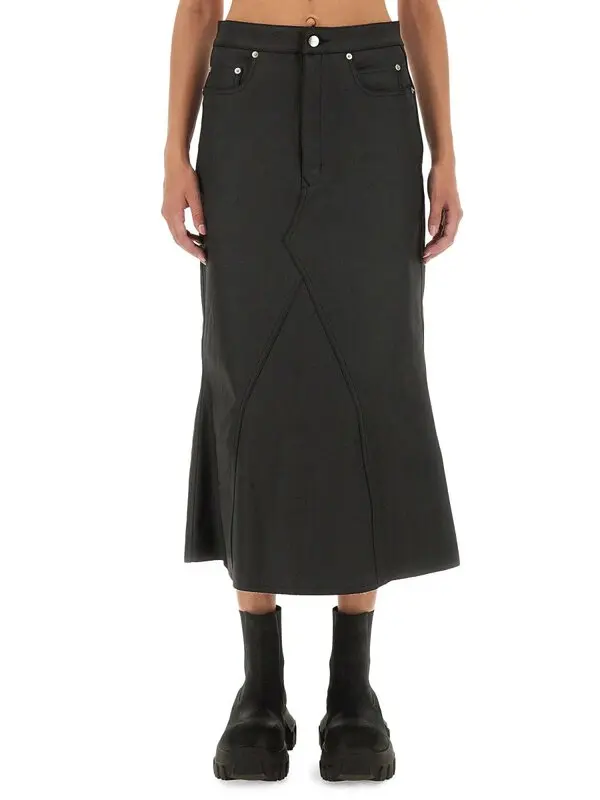 Rick Owens Denim Midi Skirt - Black