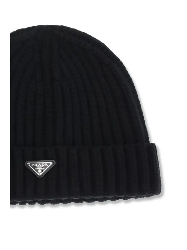 Prada Virgin Wool Beanie Hat - Black