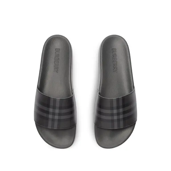 Burberry Check Pattern Crossover Strap Sandals - Black
