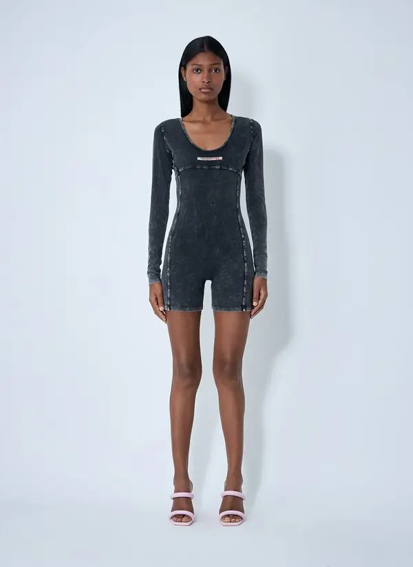 DIESEL® Long Sleeve Logo Motif Jumpsuit - Black