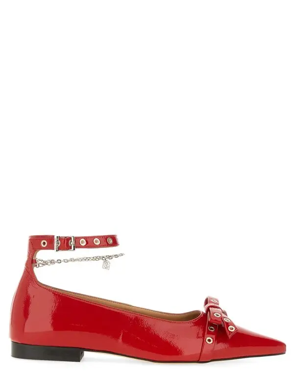 GANNI Jewel Ballerina Ankle Strap Flats - Red
