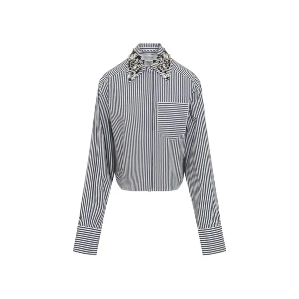 Sportmax Quagga Embellished Striped Cropped Shirt