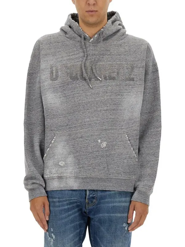 Dsquared2 Logo Embellished Cotton Hoodie - Gray