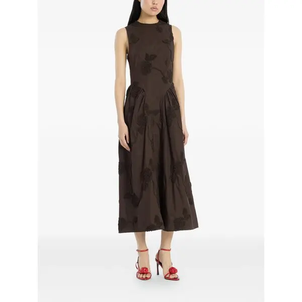 ROTATE BY BIRGER CHRISTENSEN Sleeveless Embroidered A-line Midi Dress - Brown