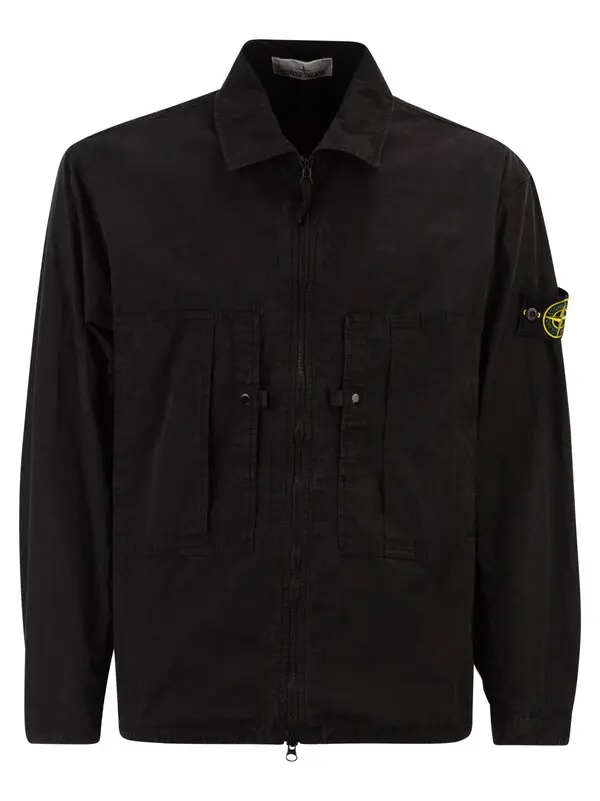 Stone Island Comfortable Overshirt With Zip And Pockets - Black