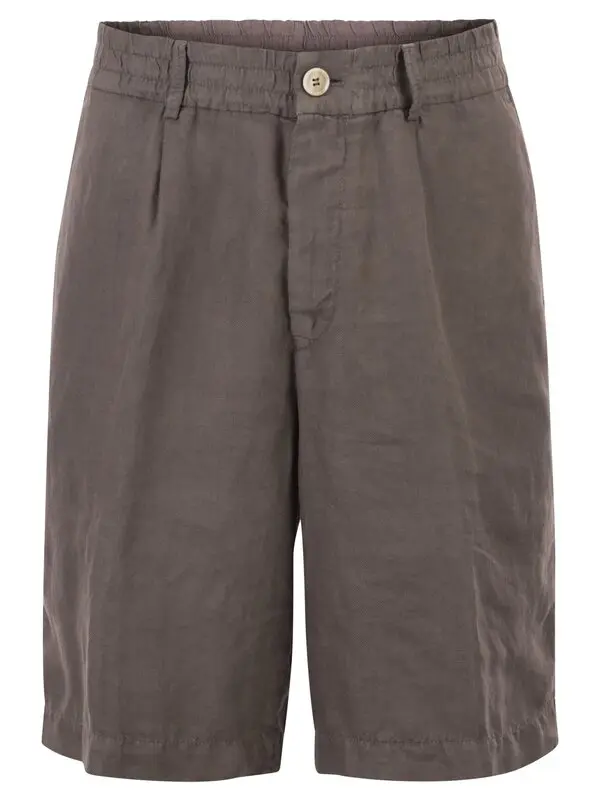 Brunello Cucinelli Bermuda Shorts In Light Délavé Linen Canvas - Multicolor