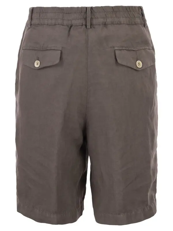 Brunello Cucinelli Bermuda Shorts In Light Délavé Linen Canvas - Multicolor