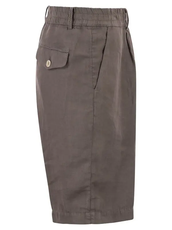 Brunello Cucinelli Bermuda Shorts In Light Délavé Linen Canvas - Multicolor