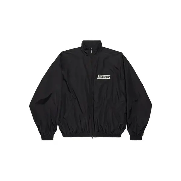 Balenciaga High Neck Zip Jacket With Logo Detail - Black