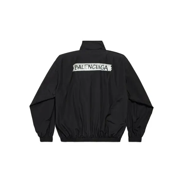 Balenciaga High Neck Zip Jacket With Logo Detail - Black