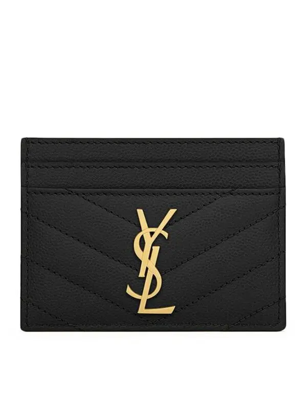 Saint Laurent Cassandre Matelassé Card Case In Grain De Poudre Leather - Black