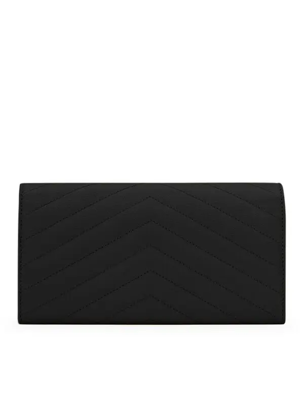 Saint Laurent Large Cassandre Matelassé Flap Wallet In Grain De Poudre Embossed Leather - Black