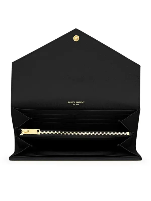 Saint Laurent Large Cassandre Matelassé Flap Wallet In Grain De Poudre Embossed Leather - Black