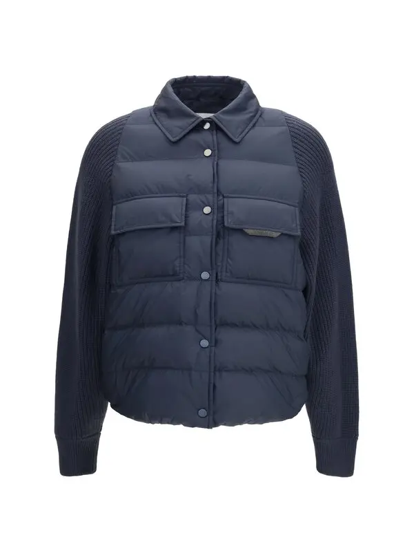 Brunello Cucinelli Padded Jacket With Monil Chain Detail - Blue