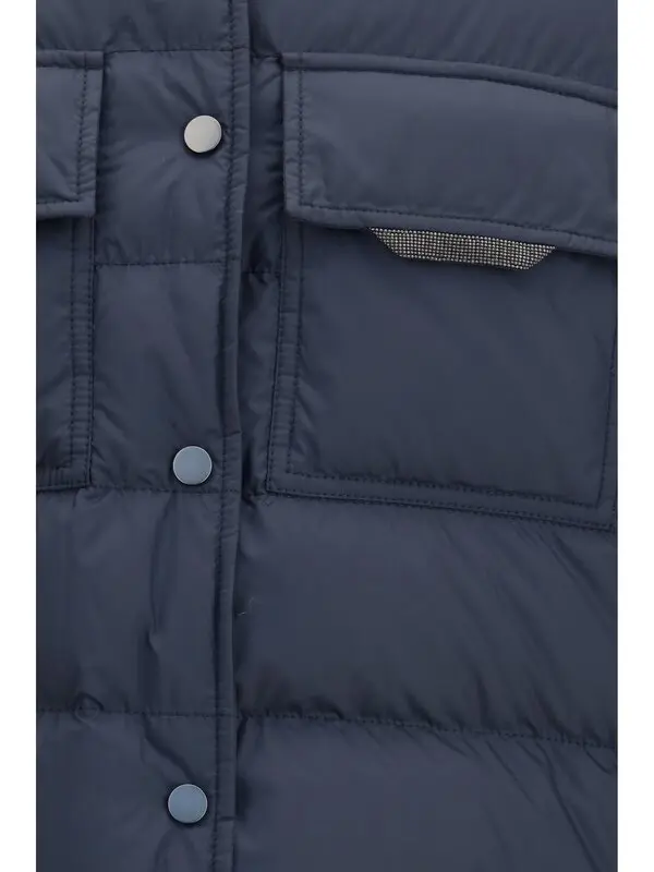 Brunello Cucinelli Padded Jacket With Monil Chain Detail - Blue