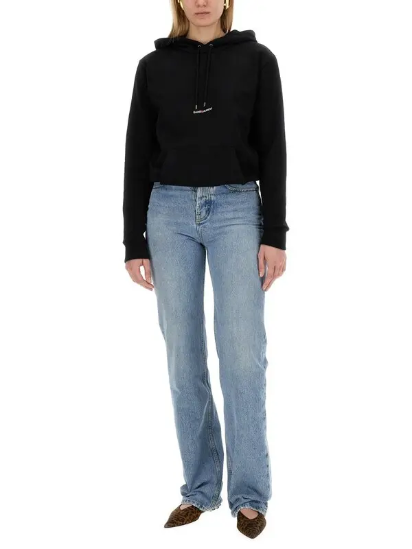 Saint Laurent Logo Print Cotton Hoodie
