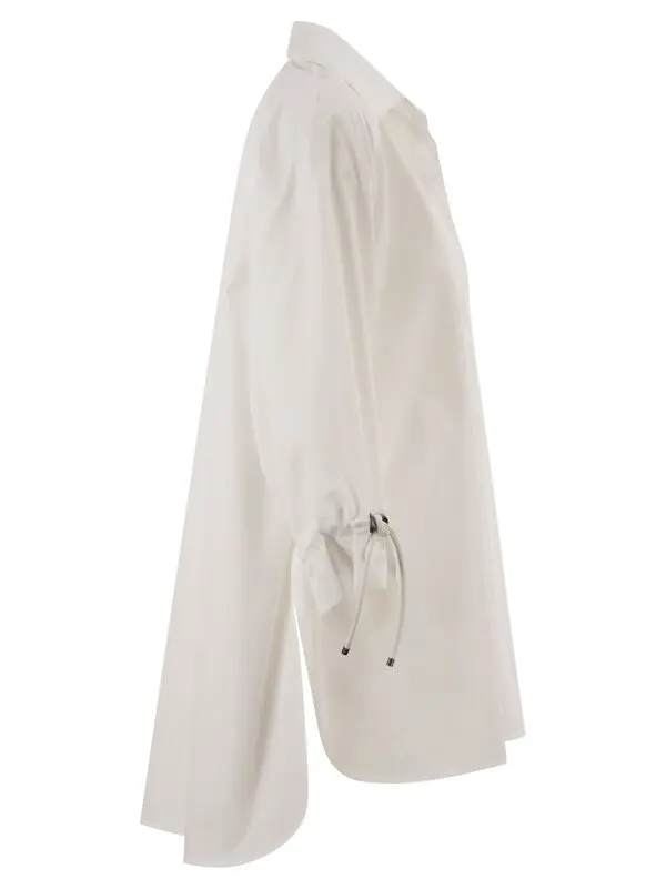 Max Mara Cotton Poplin Oversized Blouse With Drawstring Cuffs - White