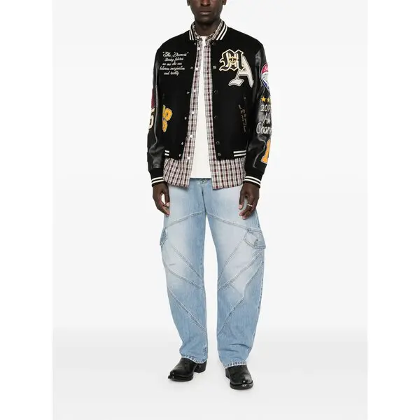 Amiri Patch Design Leather Bomber Jacket