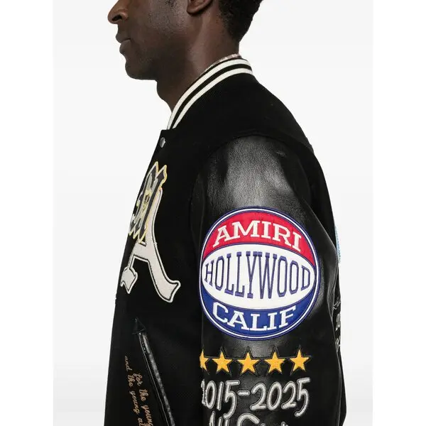 Amiri Patch Design Leather Bomber Jacket