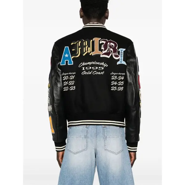 Amiri Patch Design Leather Bomber Jacket