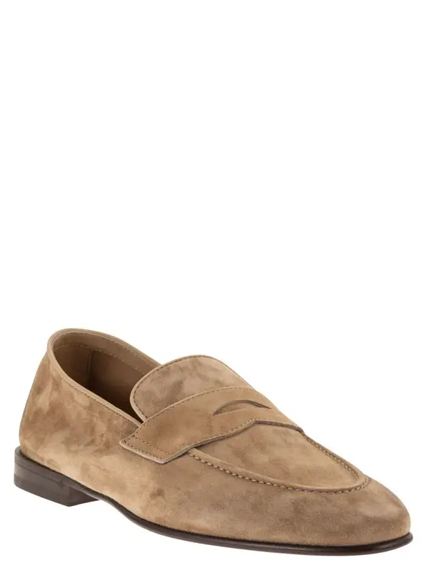 Brunello Cucinelli Soft Suede Penny Loafers - Brown