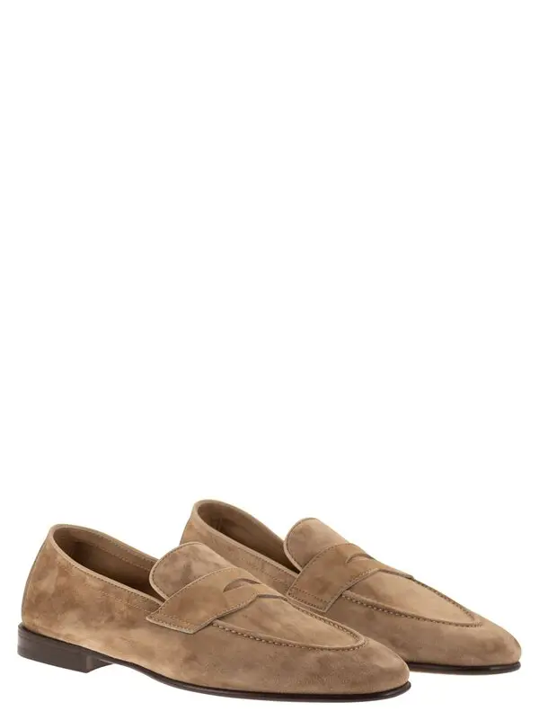 Brunello Cucinelli Soft Suede Penny Loafers - Brown
