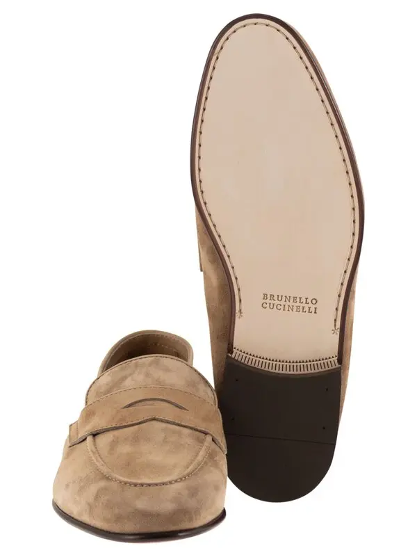 Brunello Cucinelli Soft Suede Penny Loafers - Brown