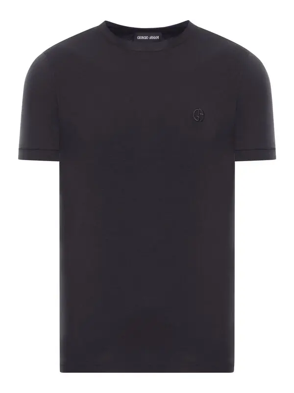 Giorgio Armani Crewneck Short Sleeved Sweater In Stretch Viscose Jersey - Black