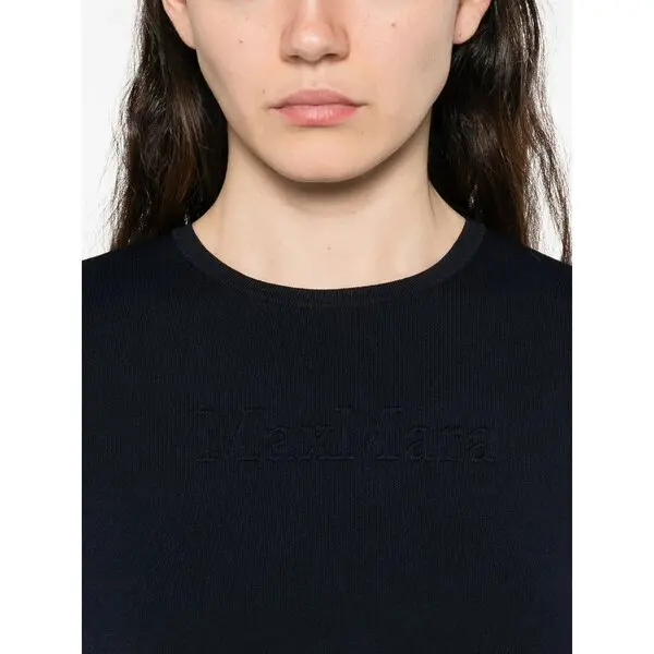 Max Mara Embossed Detailing Round Neck Short Sleeve Top - Blue