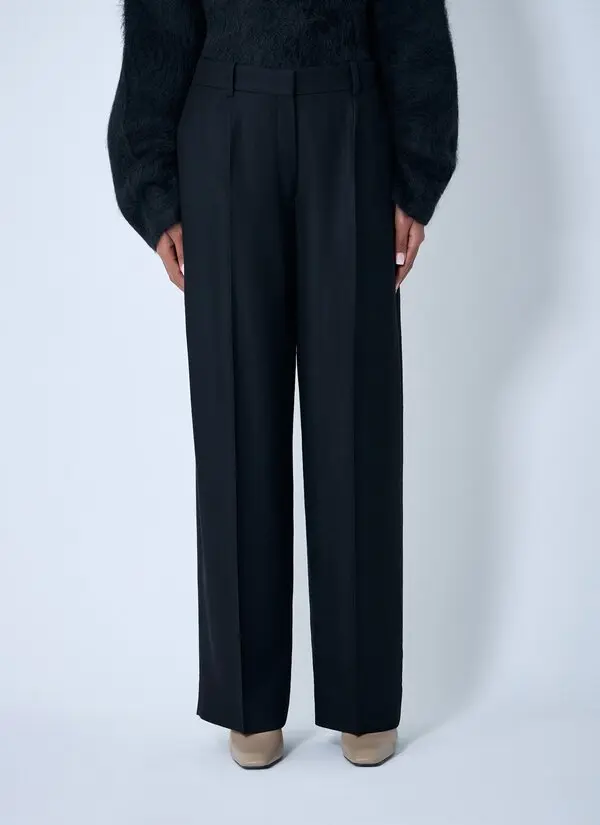 TOTEME Wide Flannel Tailored Pants - Black