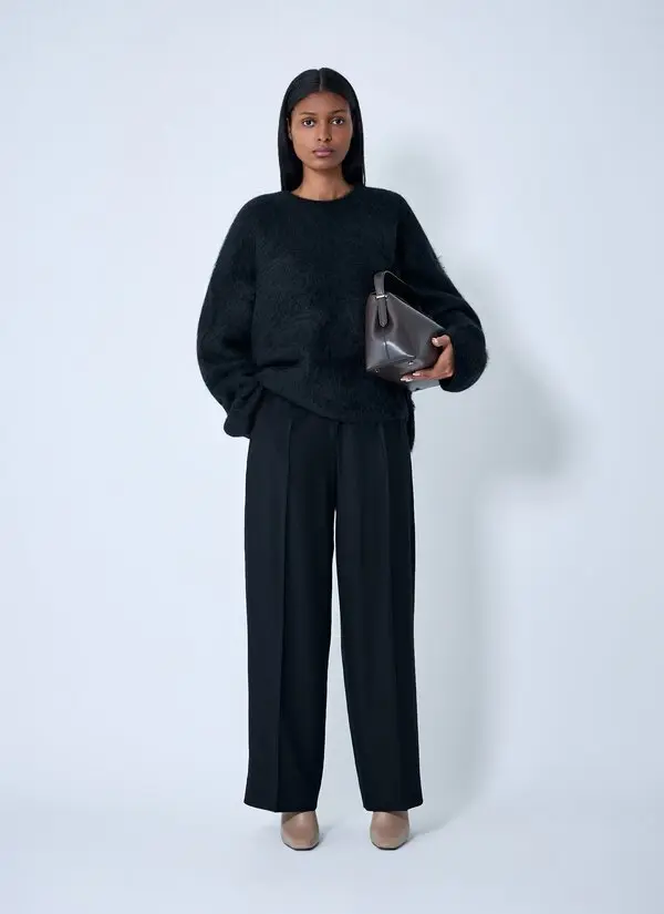 TOTEME Wide Flannel Tailored Pants - Black