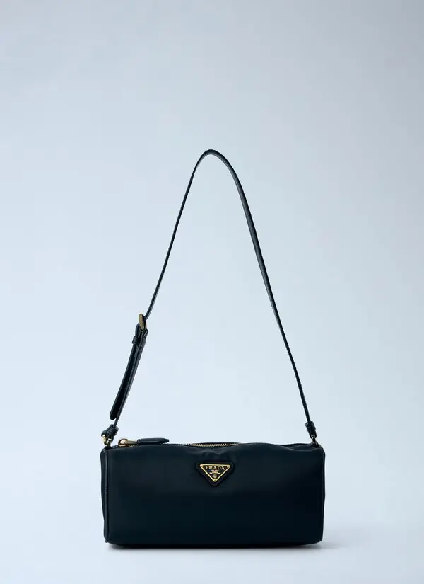 Prada Re-nylon Shoulder Pouch With Leather Details - Black