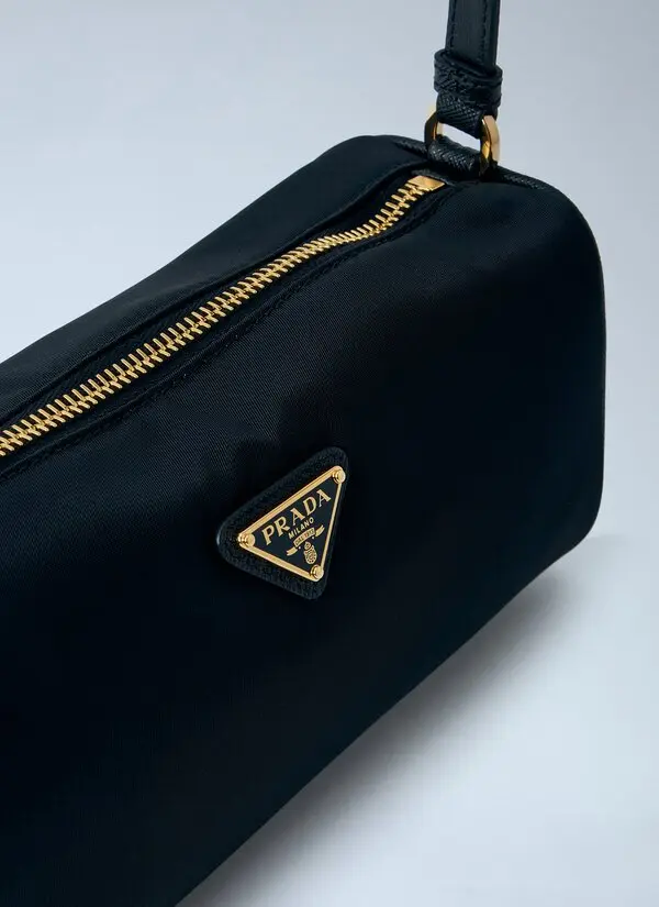 Prada Re-nylon Shoulder Pouch With Leather Details - Black