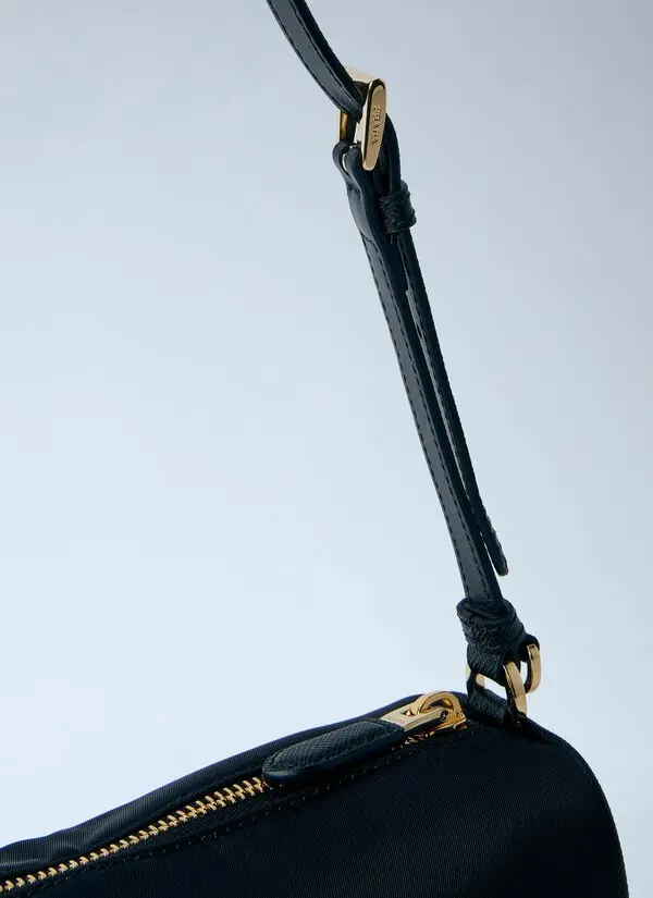 Prada Re-nylon Shoulder Pouch With Leather Details - Black
