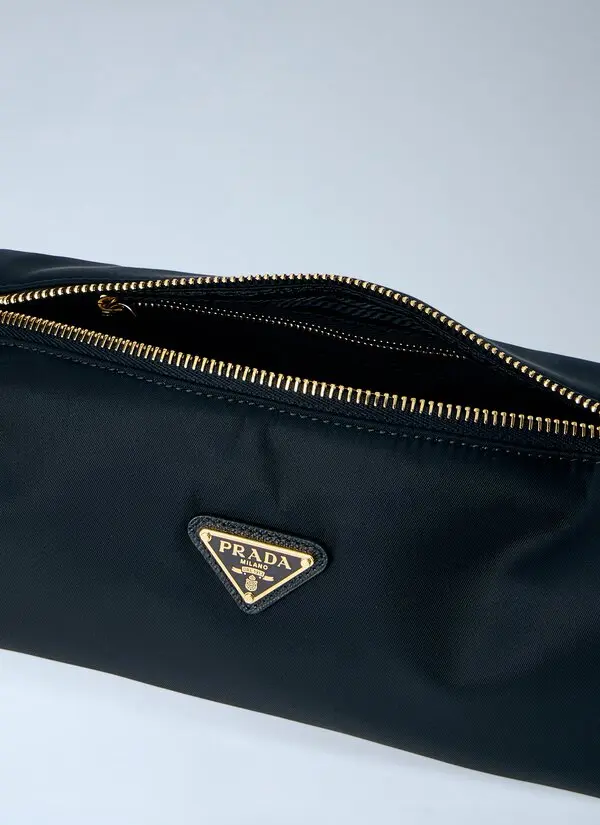 Prada Re-nylon Shoulder Pouch With Leather Details - Black