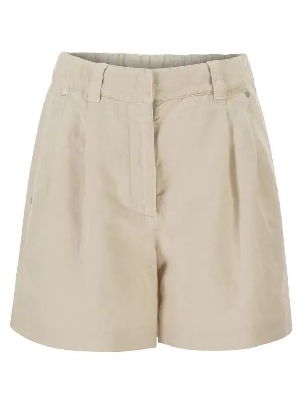 Brunello Cucinelli Cotton And Linen Shorts With Monile Embellishment - Multicolor