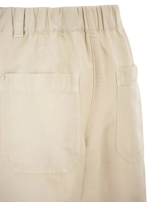 Brunello Cucinelli Cotton And Linen Shorts With Monile Embellishment - Multicolor