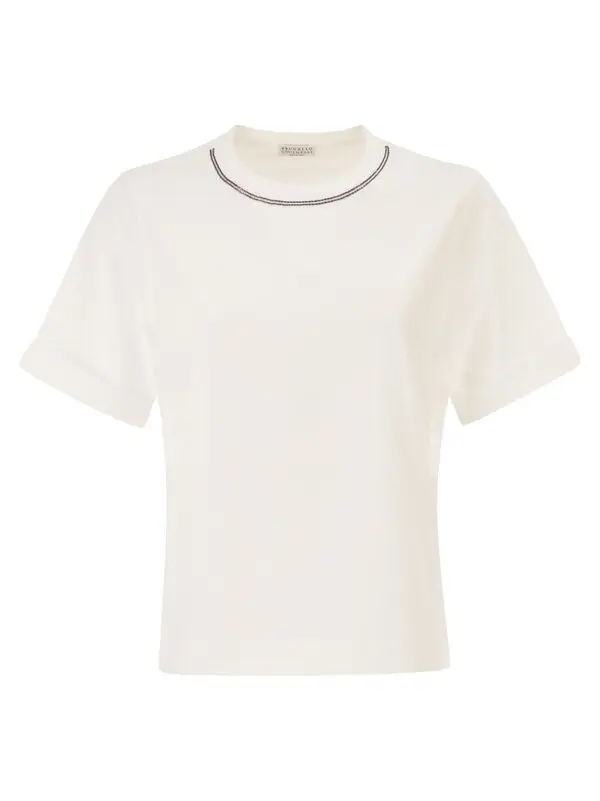 Brunello Cucinelli Embellished Cotton Jersey T-shirt - White