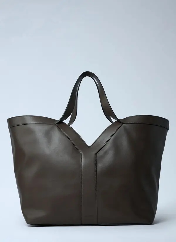 Saint Laurent Y-shaped Leather Tote Bag - Brown