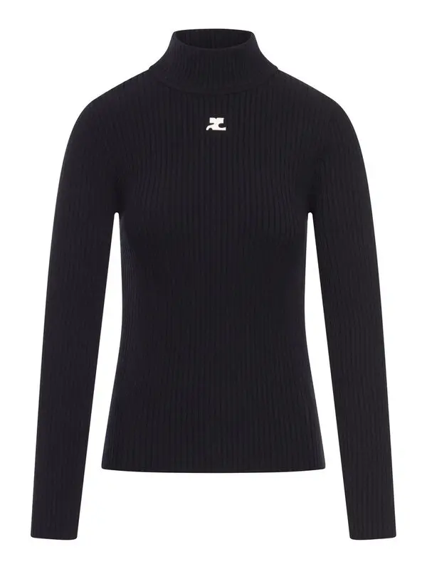 COURREGES Reedition Rib Knit Mockneck Sweater - Black
