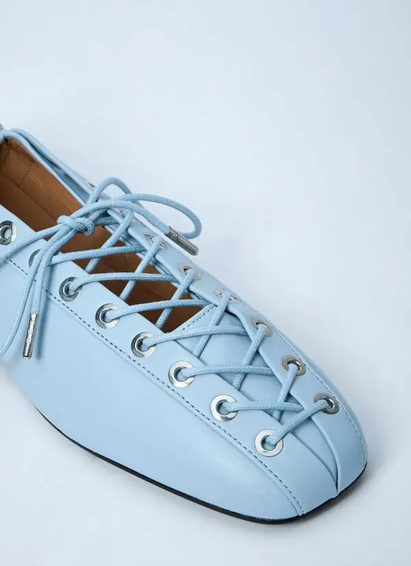 GANNI Eyelets Lace-up Ballerina Flats - Blue