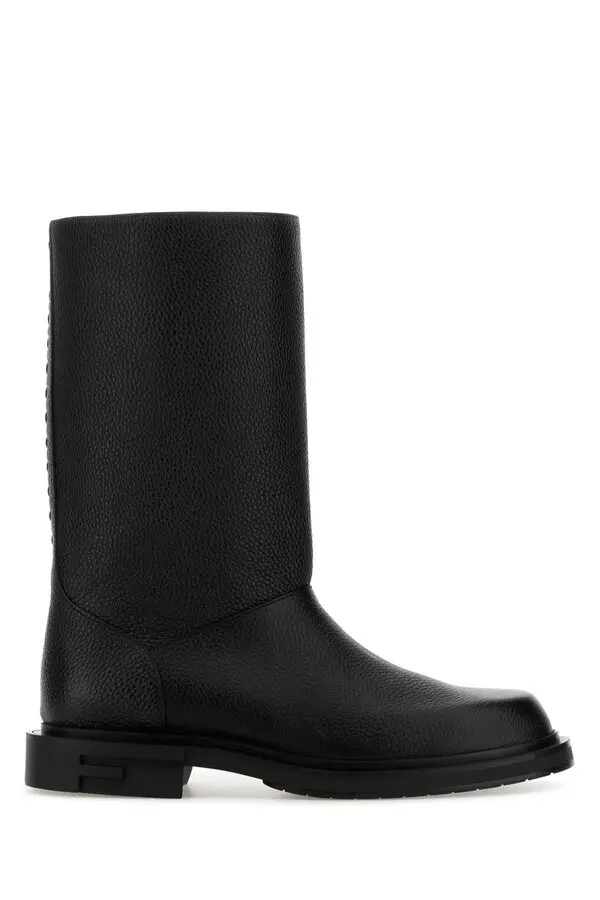 Fendi Leather Frame Boots - Black