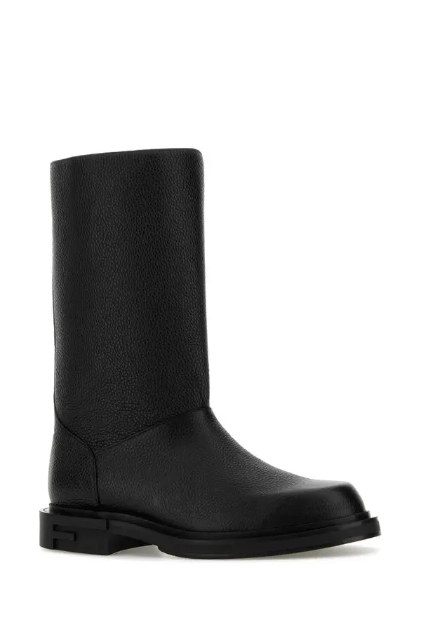 Fendi Leather Frame Boots - Black