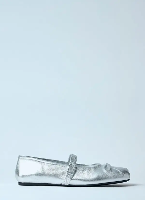 Marni Leather Mary Jane Shoes With Bow Detailing - Silver