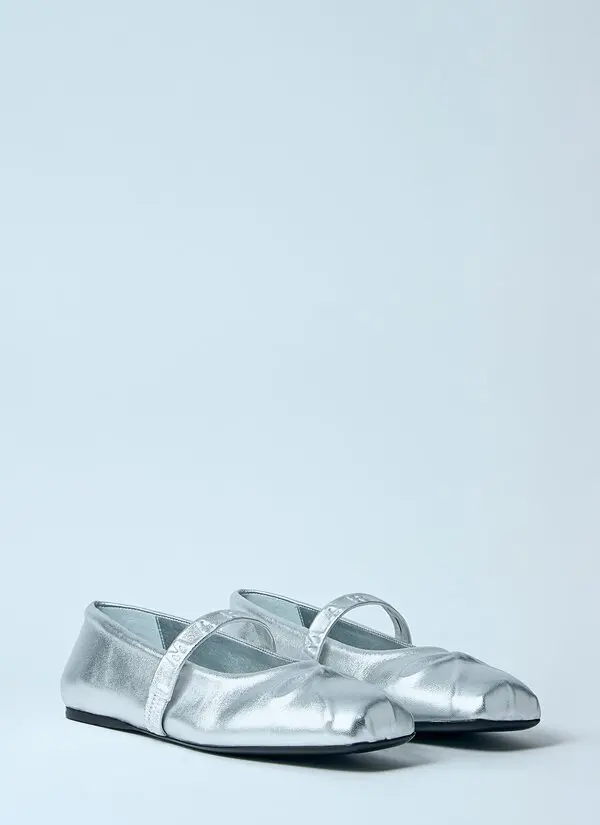 Marni Leather Mary Jane Shoes With Bow Detailing - Silver