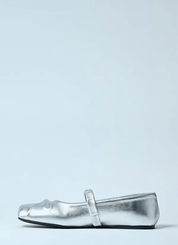 Marni Leather Mary Jane Shoes With Bow Detailing - Silver