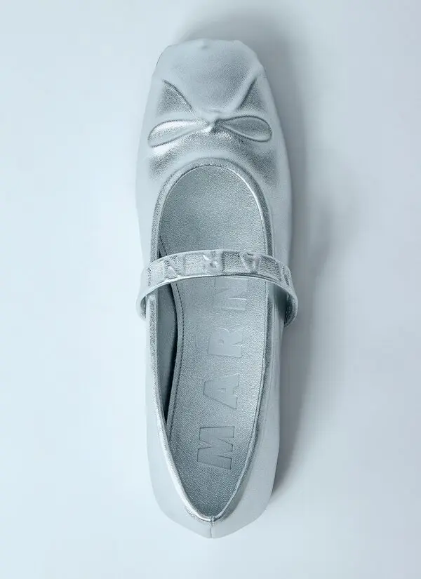Marni Leather Mary Jane Shoes With Bow Detailing - Silver