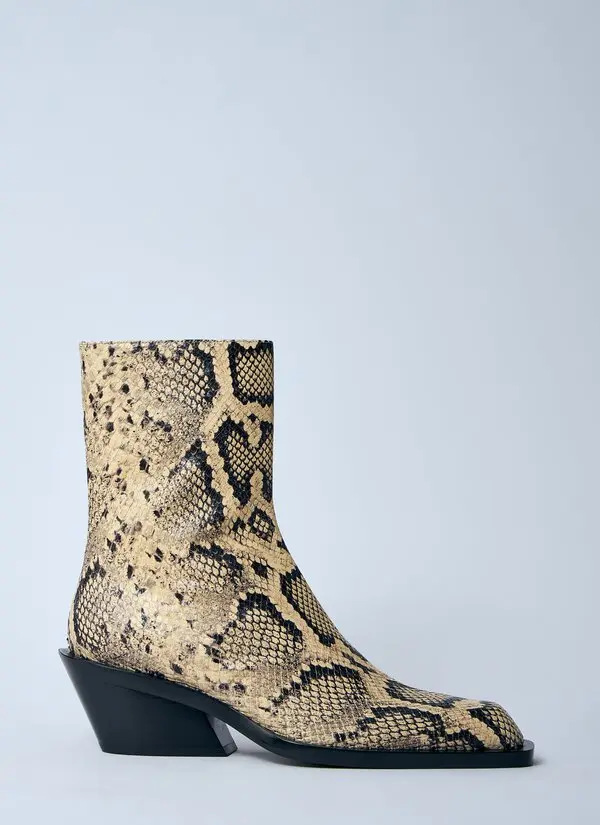 JIL SANDER Snakeskin Embossed Leather Ankle Boots - Cream