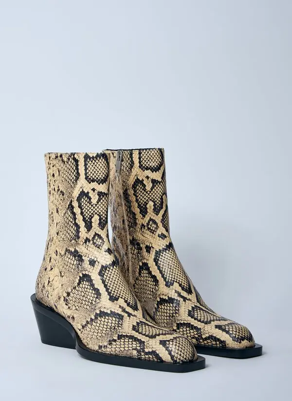 JIL SANDER Snakeskin Embossed Leather Ankle Boots